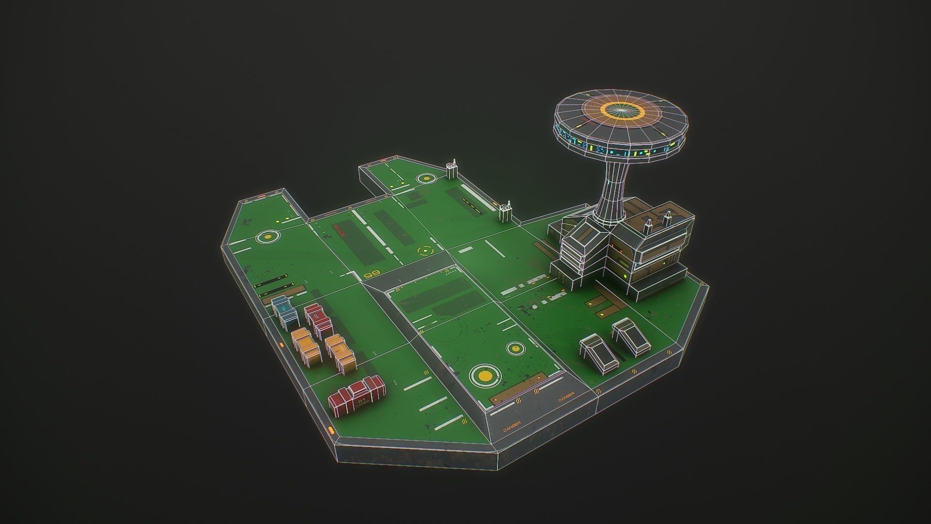 3D model Low poly sci fi airport environment asset VR / AR / low-poly ...