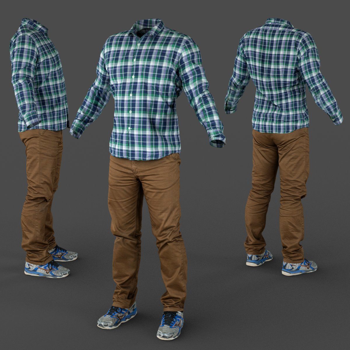 3D model Male Casual Outfit 57 Shirt Trousers Footwear VR / AR / low ...
