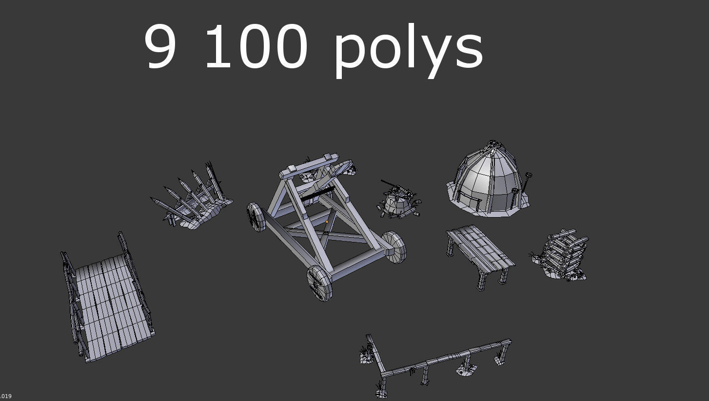 3D model 9 low poly medieval props pack VR / AR / low-poly | CGTrader