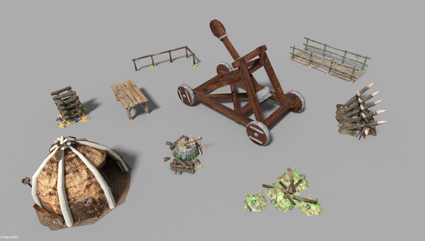 3D model 9 low poly medieval props pack VR / AR / low-poly | CGTrader