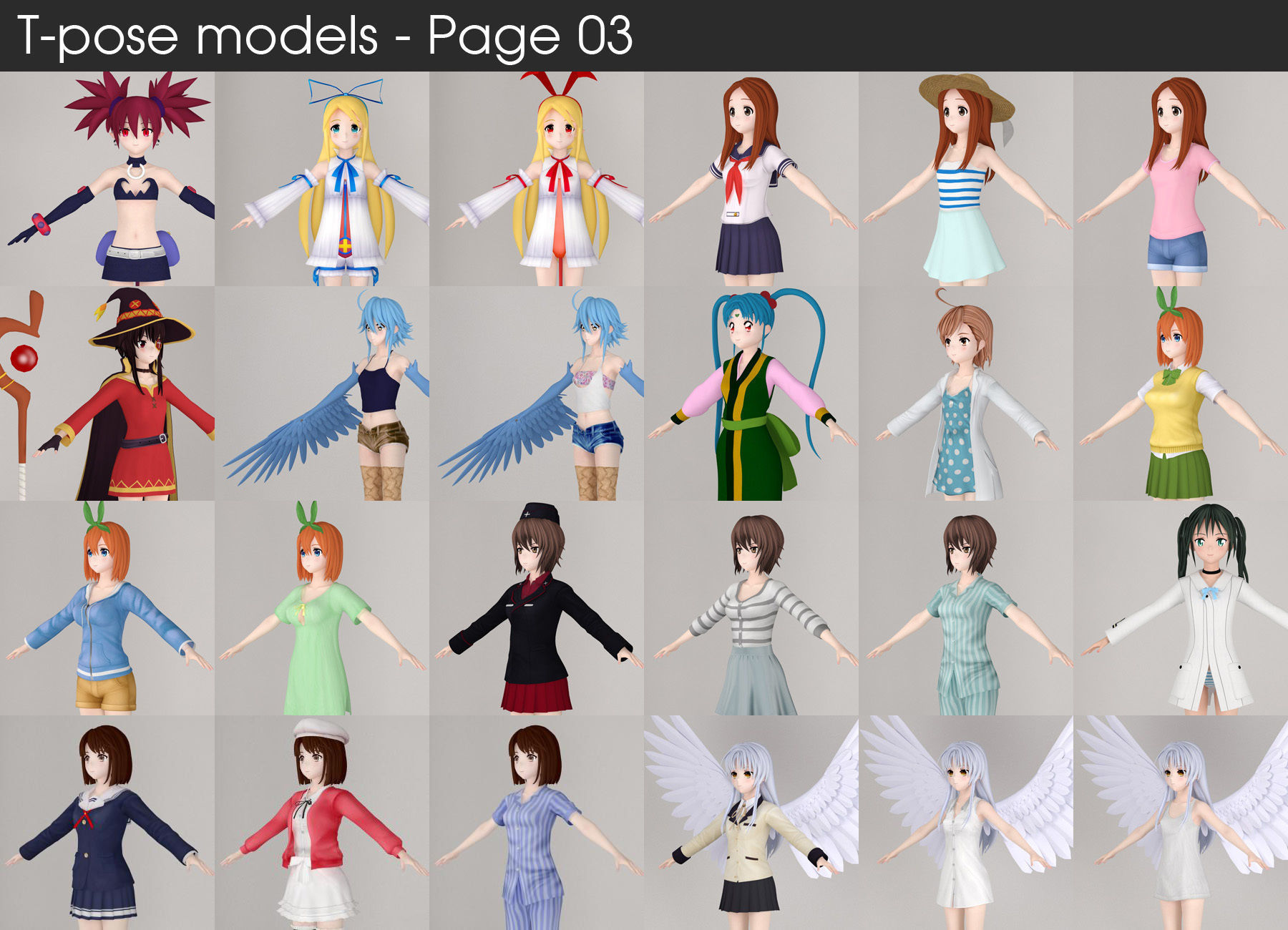Anime girls collection 3D model rigged | CGTrader