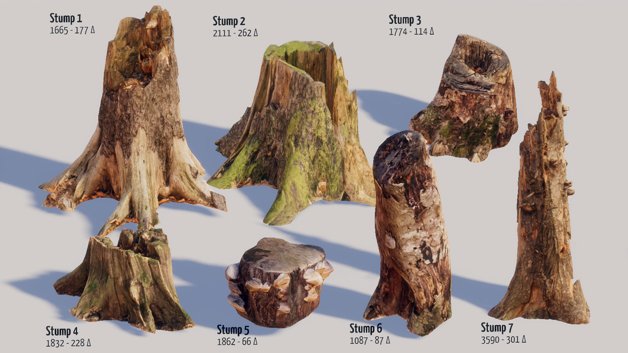 3D model 17 Photo-scanned Conifer Stumps VR / AR / low-poly | CGTrader