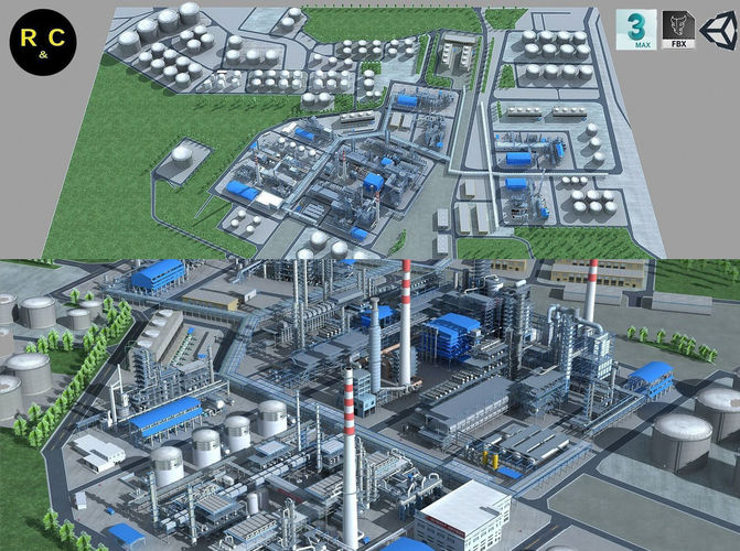 3D model Complete Refinery Scene VR / AR / low-poly | CGTrader