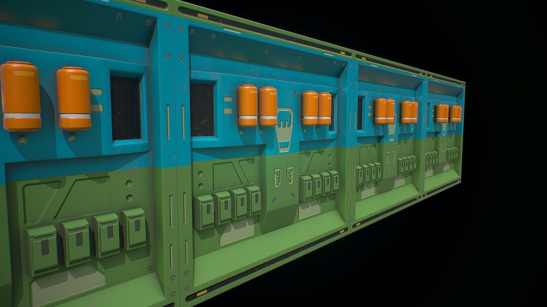 3D model Low poly sci fi green wall pattern environment asset VR / AR ...