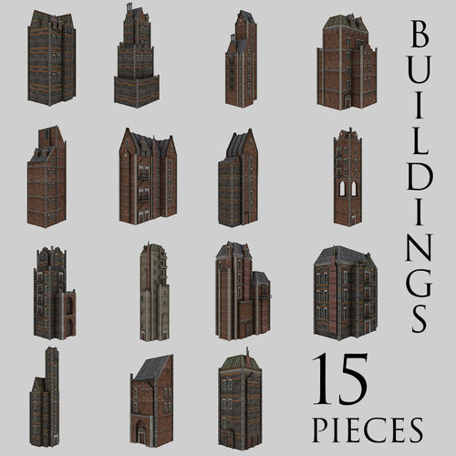 3D model Urban Buildings Pack 15 pieces VR / AR / low-poly | CGTrader