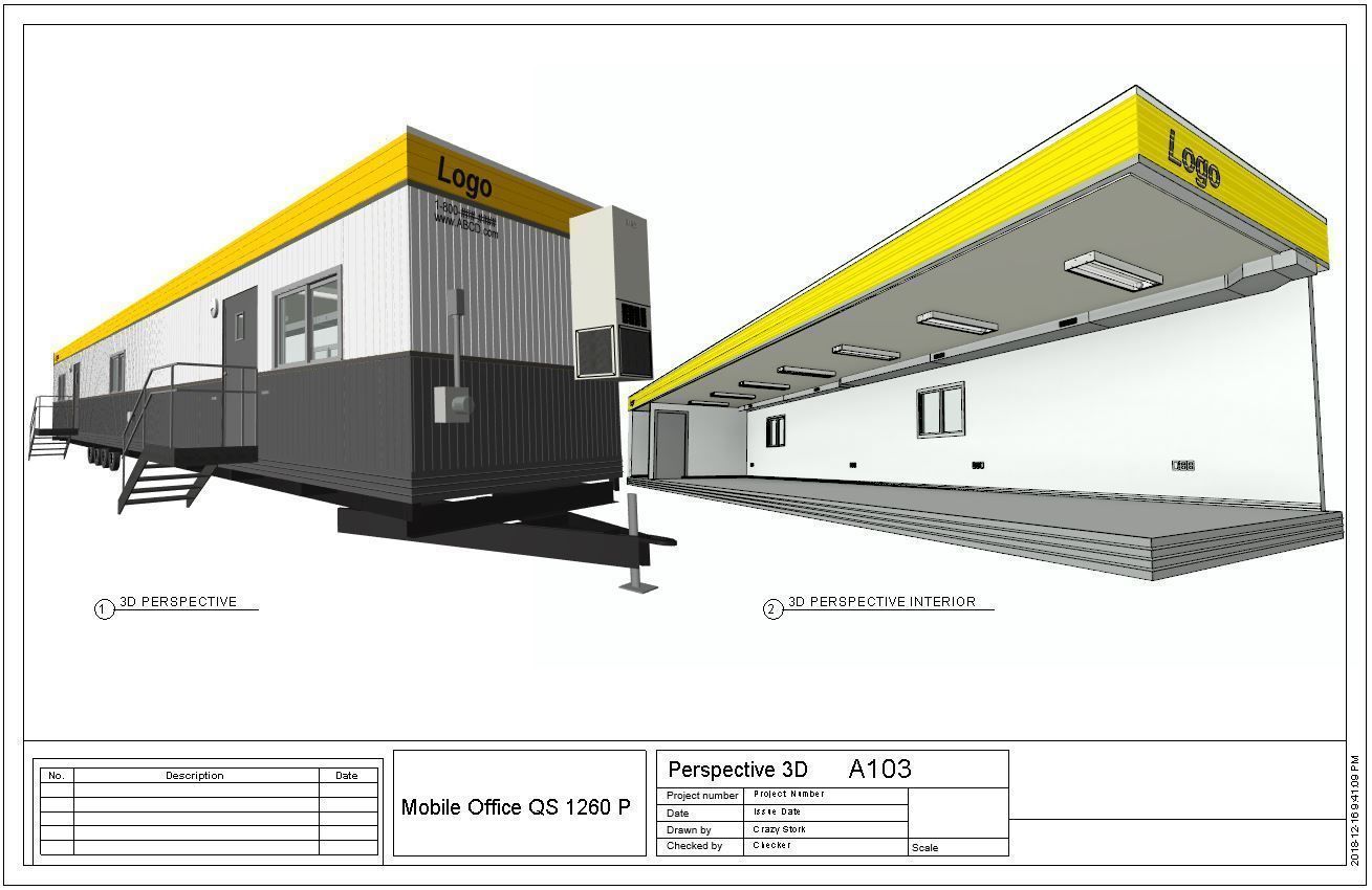 3D model Construction Site Trailer On Running Steel Frame 12 x 60 ft VR ...