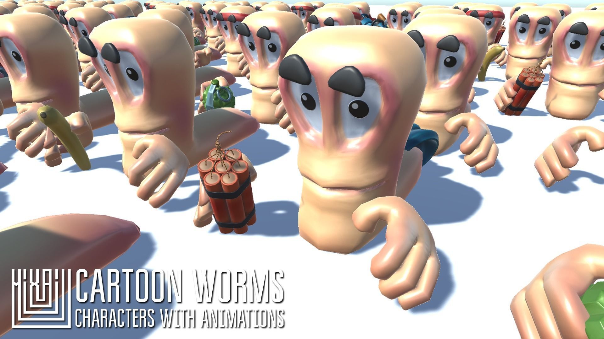 3D model Cartoon worms - characters with animations VR / AR / low-poly ...
